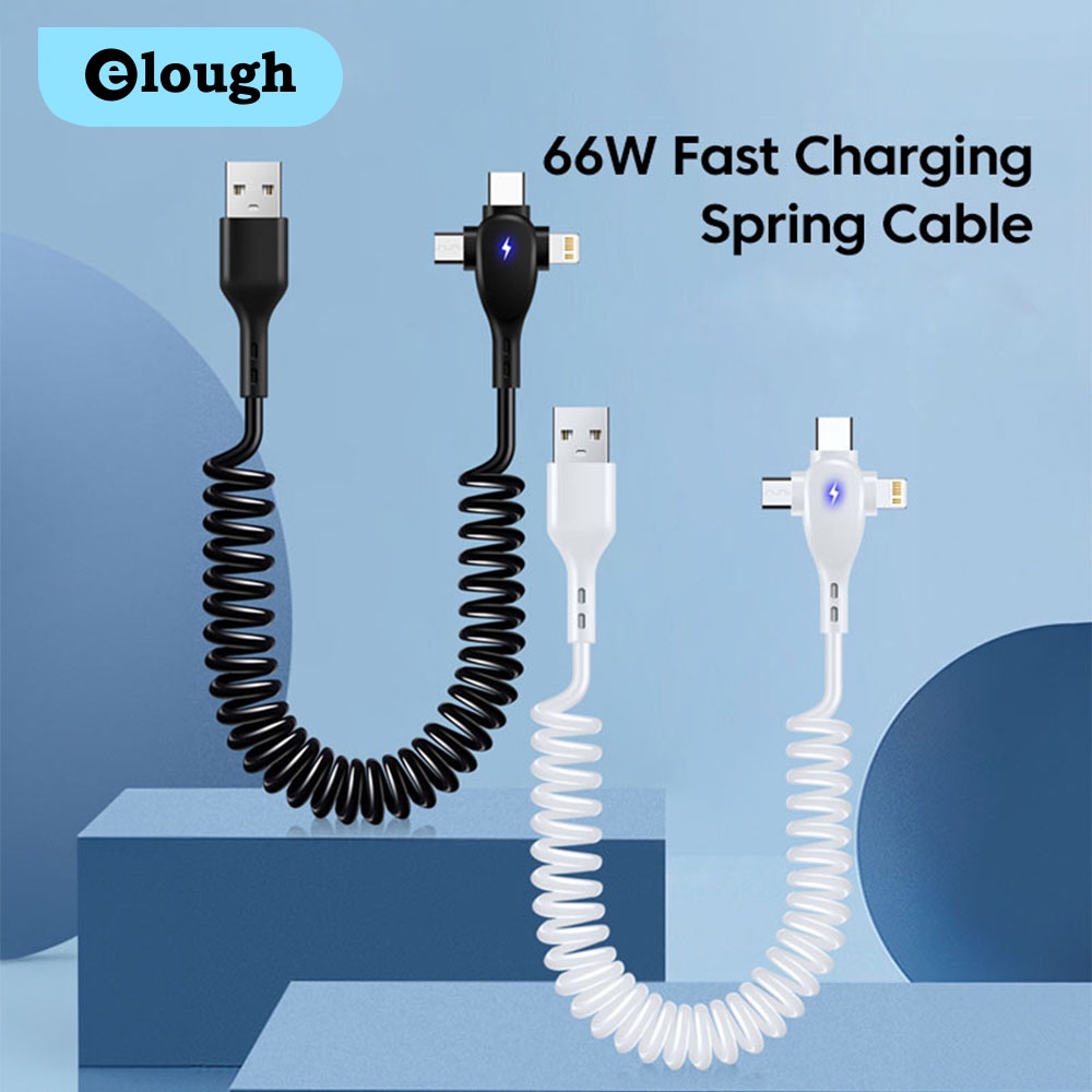 Elough 3in1 Spring Cable Micro USB Type-C Fast Charging For Mobile ...