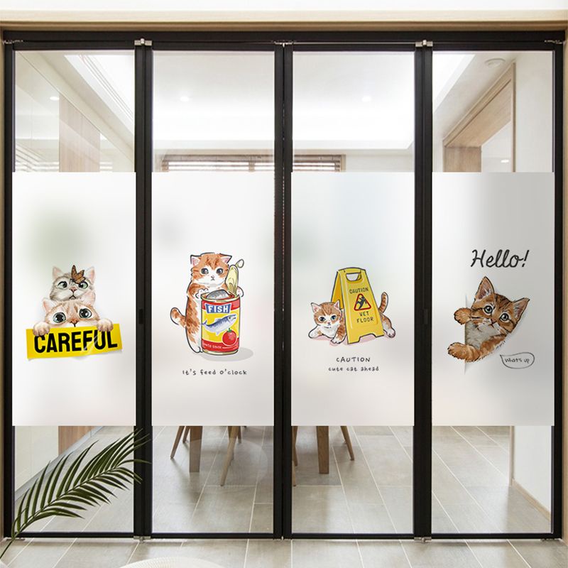 Cartoon Cat Electrostatic Frosted Glass Film Transparent Opaque Toilet ...