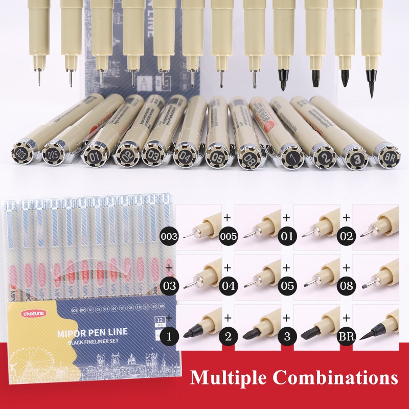 Pigment Liner Micron Pen Set Neelde Drawing Pens lot 005 01 02 03 04 05 ...