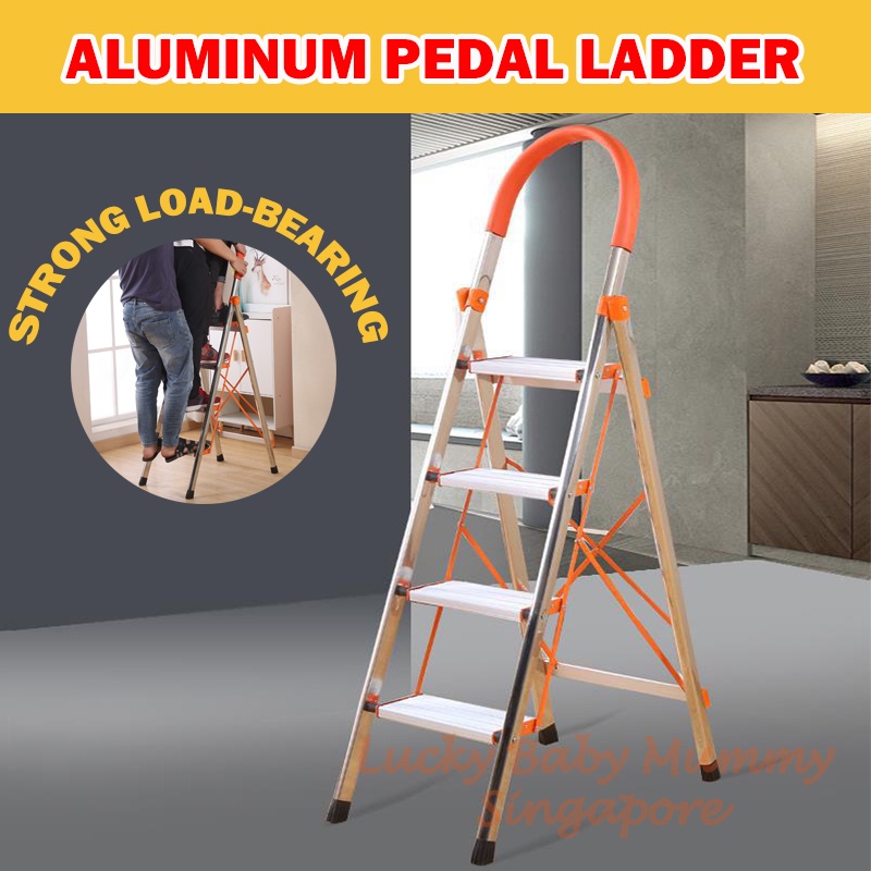 Heavy Duty Aluminum Pedal Ladder/4 to 6 Steps Ladder/Space Saving/Wide ...
