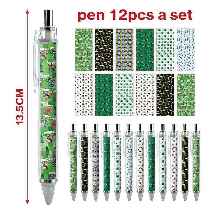 (Set of 12) Minecraft Student Cartoon Gel Pen Set Printing Stationery ...