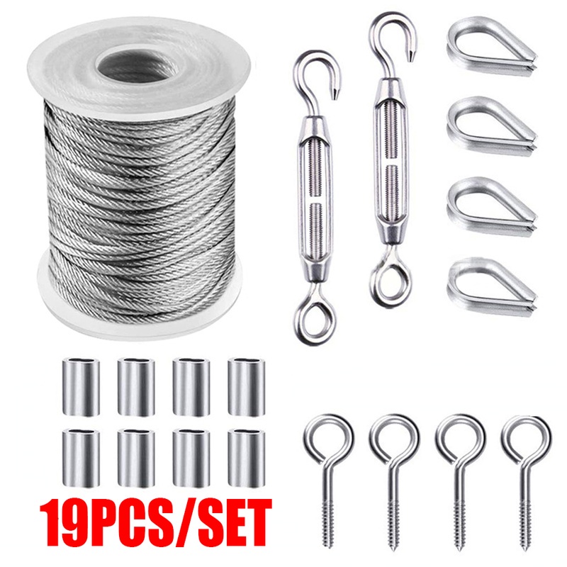 19PCS/Set 15M Multifunctional Steel Flexible Wire Rope Kit Soft ...