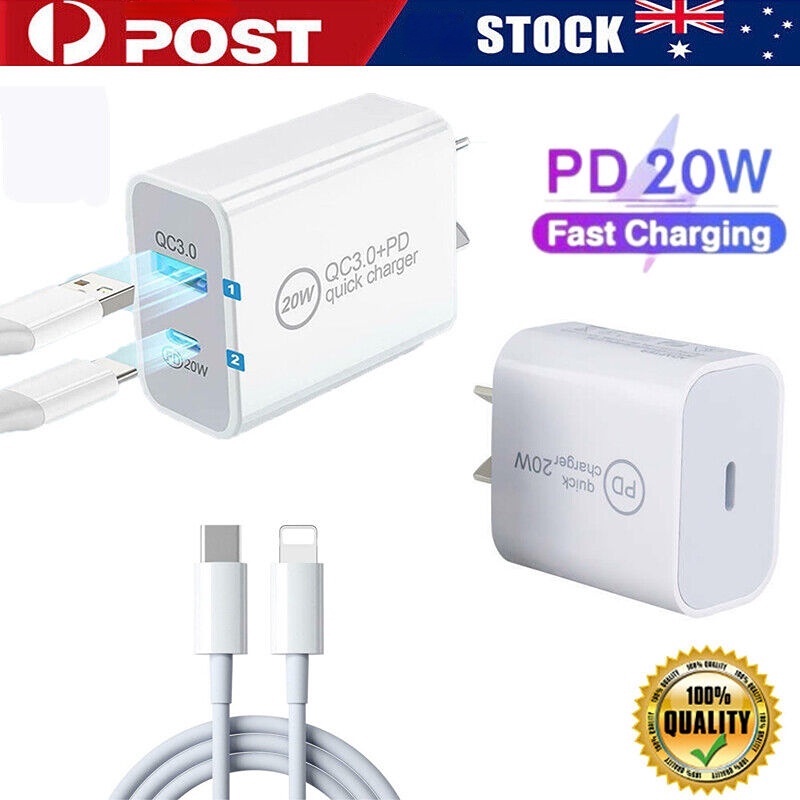 20W Dual USB Type-C and A PD Power Fast Charger Wall Adapter For iPhone ...