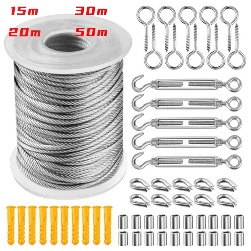 15M/20M/30m/50m garden wire and cable railing garden suite heavy-duty eyeliner unit tensioner ...