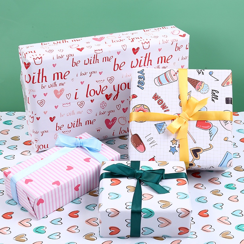 Love Heart Gift Packaging Paper Cartoon Gift Box Gift Decorative Paper ...