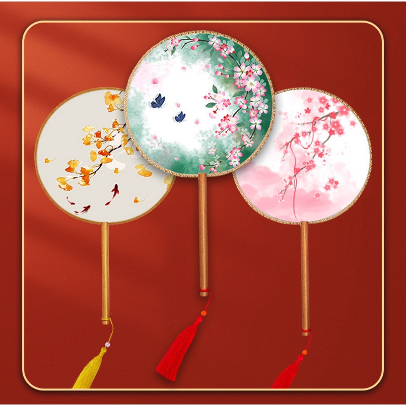 Round Fan Ancient Fan Children's Summer Double Sided Long Handle Dance ...