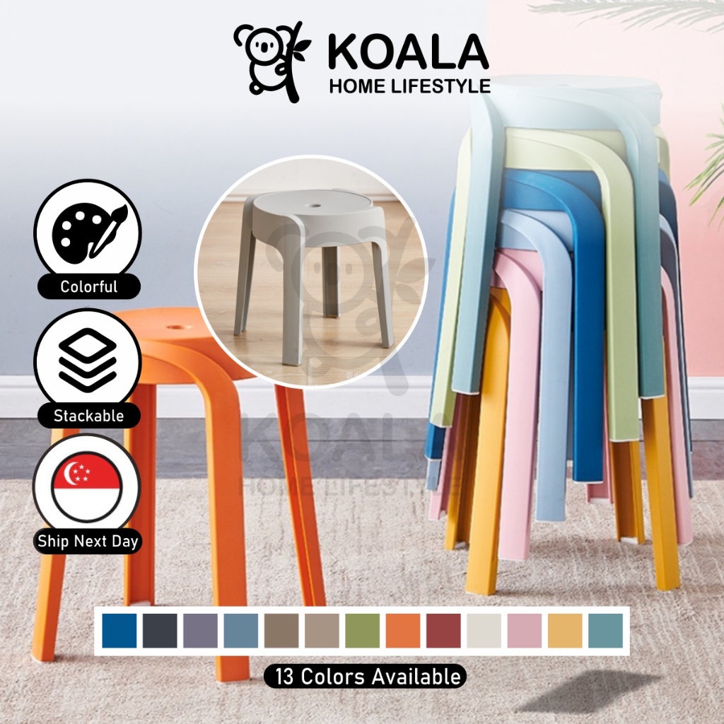 🇸🇬Koala Home🔥Plastic Stool Chair/Stackable/Round Stool/High Stool/Nordic Minimalist Chair ...