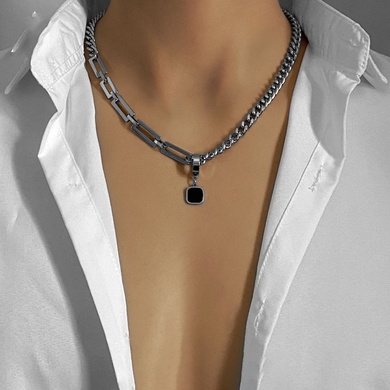 Hip-hop Fashion Simple Black Square Pendant Necklace for Men Designable ...