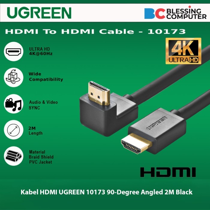 Ugreen Kable HDMI to HDMI 90-Degree Angled 2M 4K UltraHD 10173 BZT ...