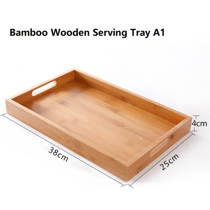 Singapore Rectangle Bamboo Wooden Serving Tray with handle | Shopee ...