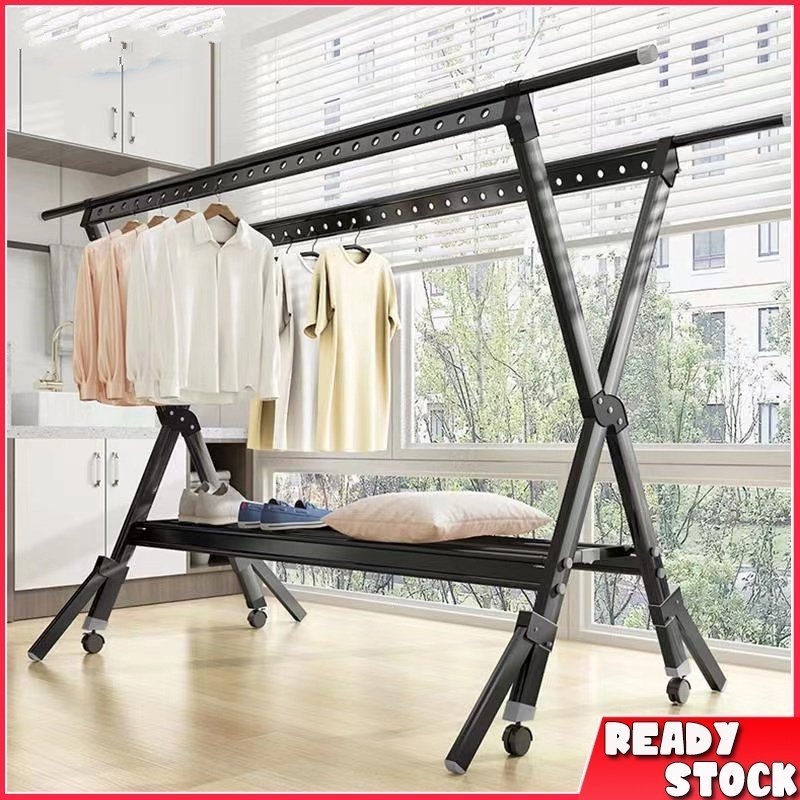 Fully Folded Movable Metal Clothes Rack Clothes Drying Rack Laundry ...