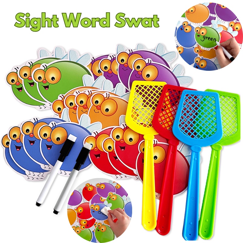 Sight Word Swat Erasable Flashcards Fly Swatter for Kids Baby Learning ...