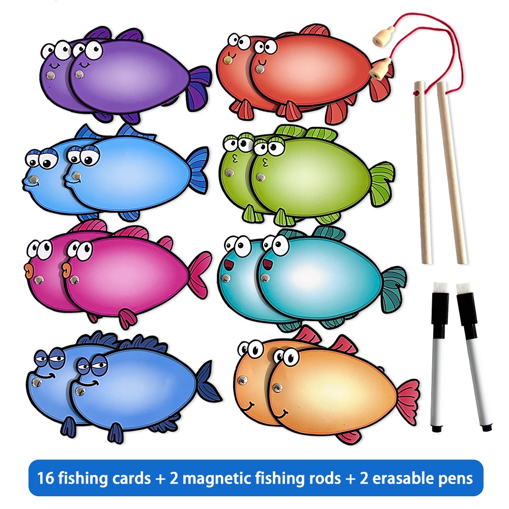 Magnetic Fishing Toys for Kids Erasable Cartoon Fish Flashcards with ...