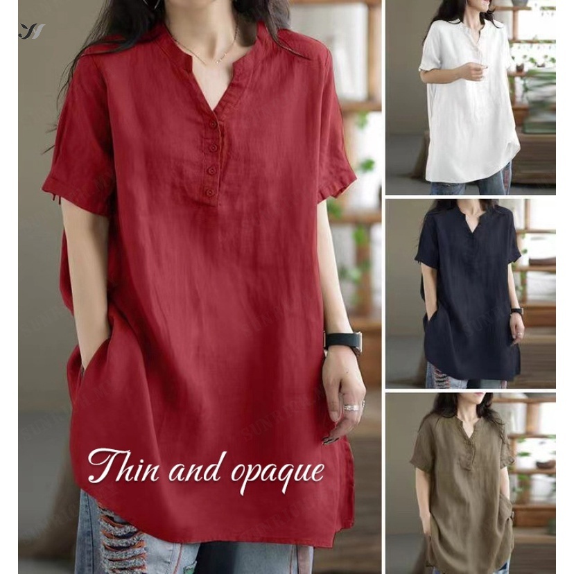 YOUYAO Women's Loose and Thin Medium-length Cotton Linen Tops | Shopee ...