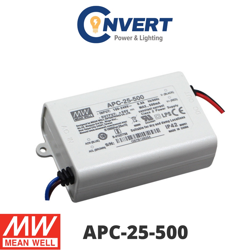 Mean Well APC Power Supply (APC-25) APC-25-500 - 25.2W 15V~50V 500mA (0 ...