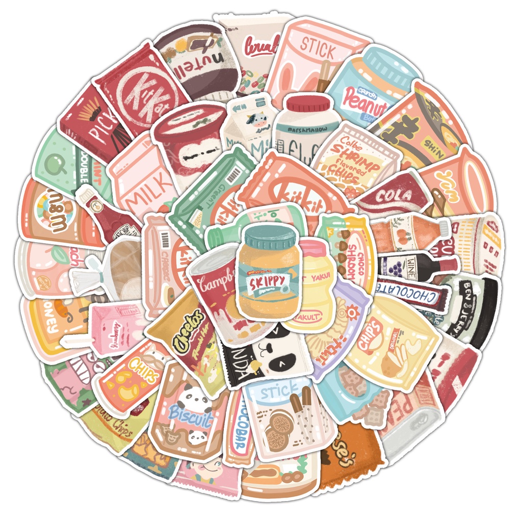 50PCS Snacks Graffiti Decorative Waterproof Stickers For Helmet Bicycle ...