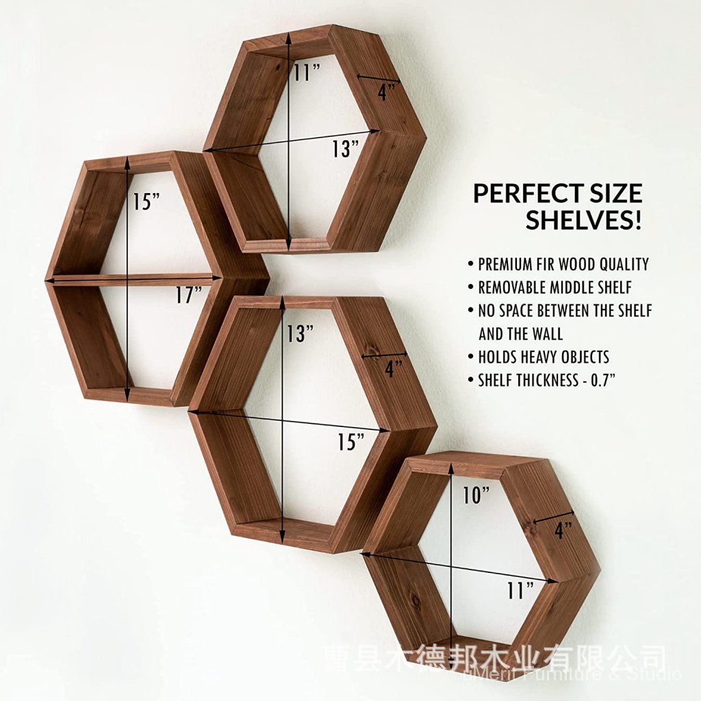 Retro solid wood hexagonal wall storage rack home living room bedroom ...