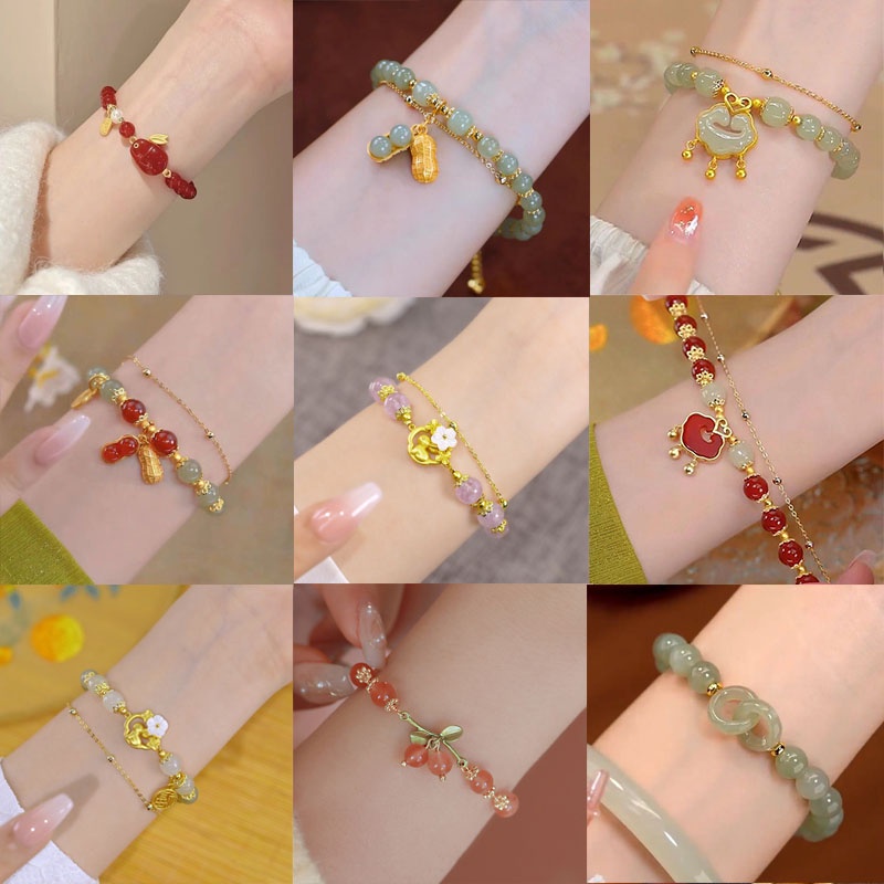 Exquisite Jade Peanut Bracelet Lucky Laurel Rabbit Crystal Handchain ...