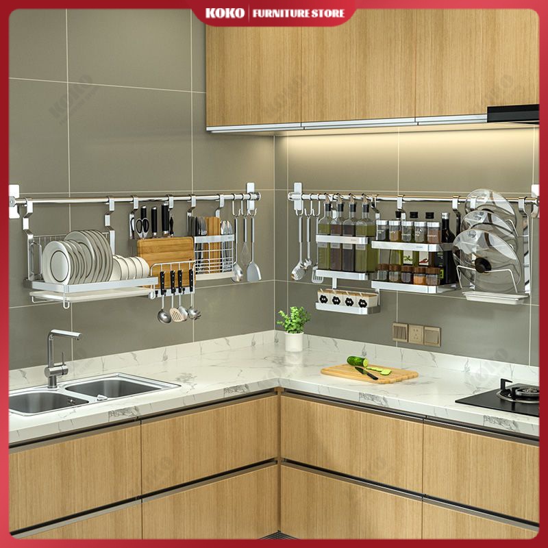 Perforation-free 304 stainless steel kitchen shelf wall-mounted spice ...