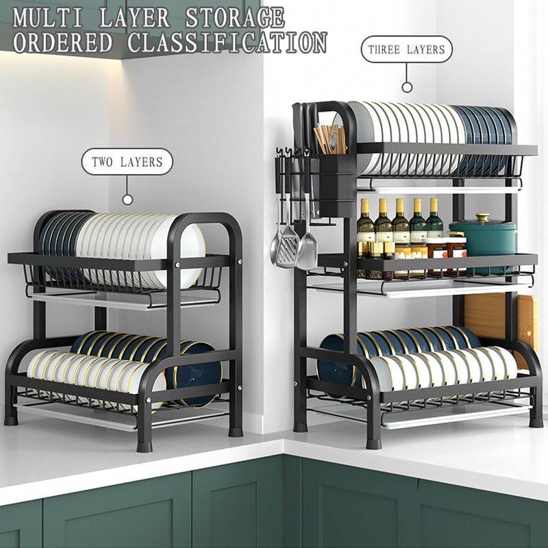 【SG Stock】3-Layer Stainless Steel Dish Rack Kitchen Storage Rack Drain ...