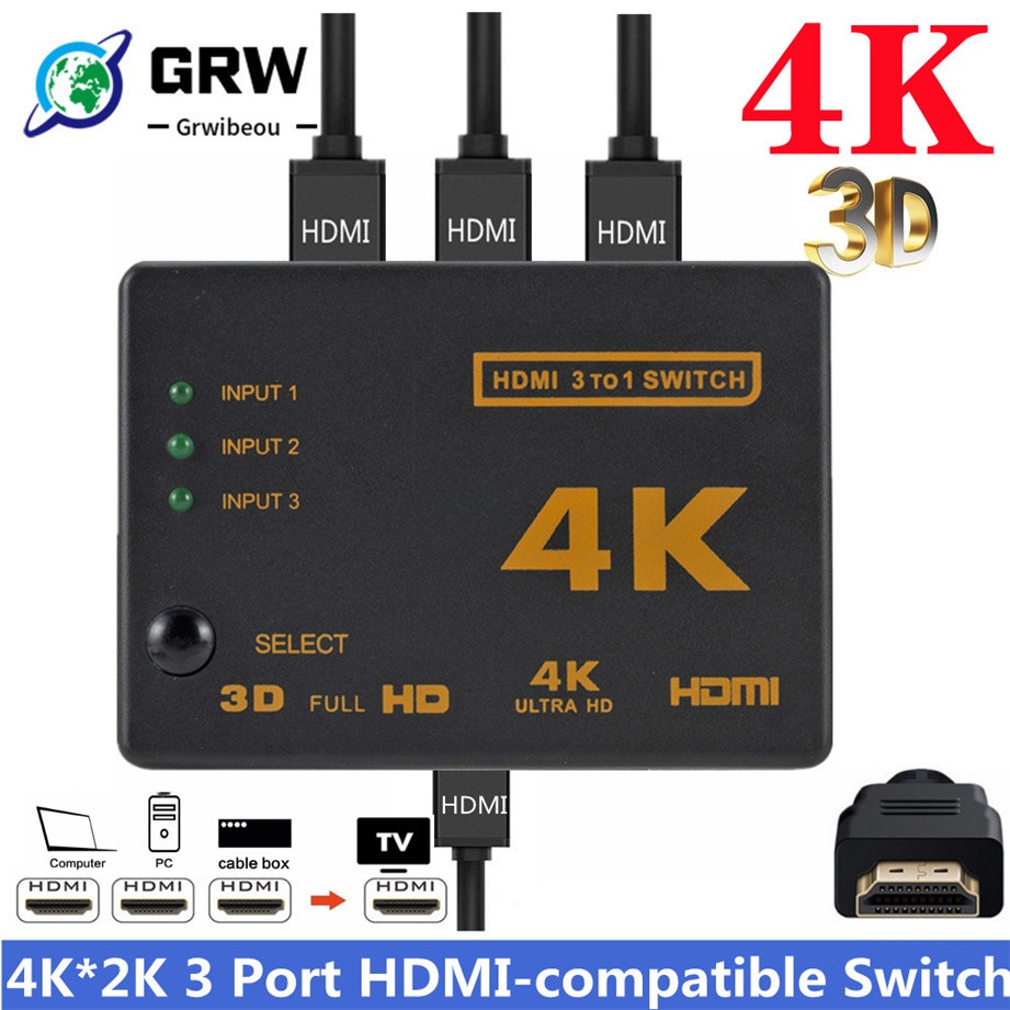 4K 2K 3x1 HDMI Cable Splitter HD 1080P Video Switcher Adapter 3 Input 1 ...