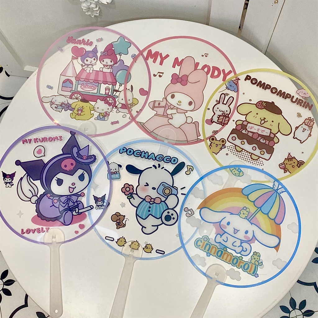 Sanrio Cartoon Transparent Handheld Fan Melody Kuromi Cinnamoroll ...