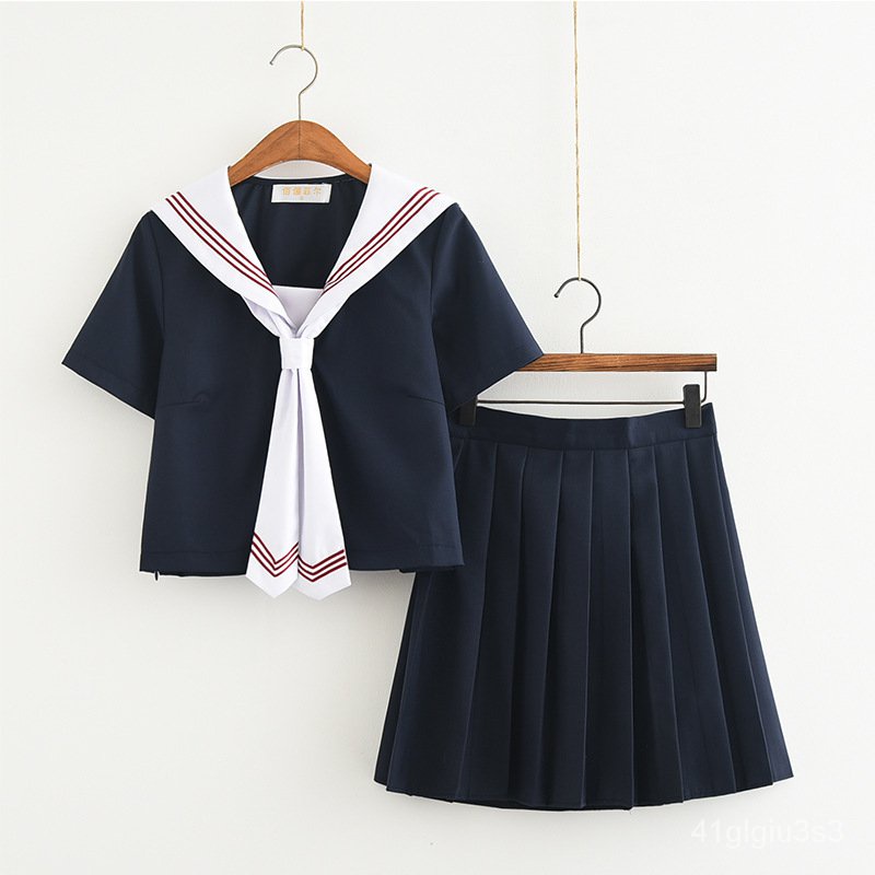 YQ8 Japanese School Navy Blue JK Uniforms Pleated Skirt Sailor Suits ...