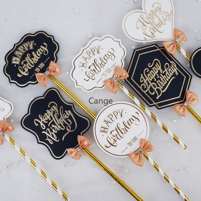 HB Birthday Cake Flag Insertion Straw Black Gold Cake Plugin Love Cake ...
