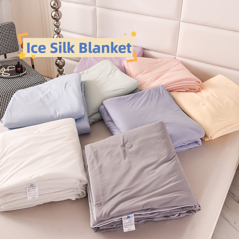 Ice Silk Summer Quilt Cooling Blanket Soft Comforter Air Conditioning Thin Blanket Solid Color ...