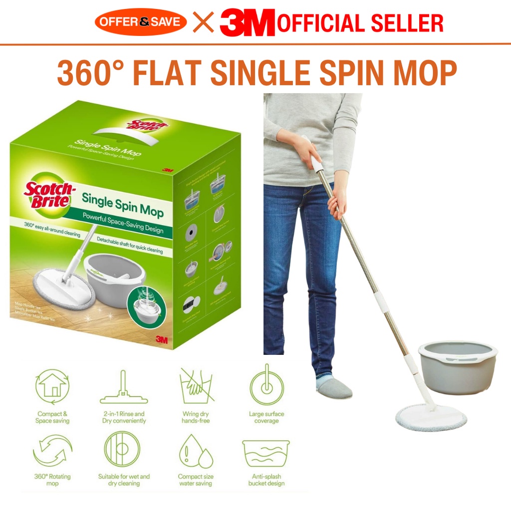 3M Scotch Brite T6 Single Bucket Compact Microfiber Spin Mop Cleans ...