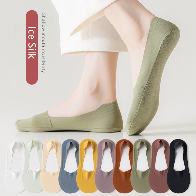 Women Ice Silk Seamless Boat Socks Thin Silicone Non-slip Socks Ankle ...