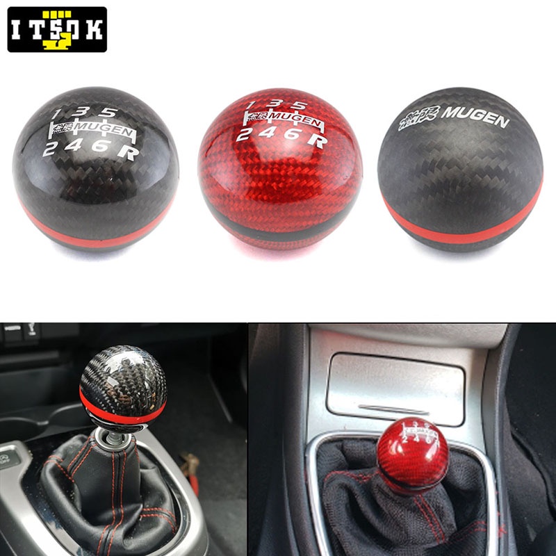 【ITSOK】5 6 Speed Mugen Gear Shift Knob Carbon Fiber Spherical Universal JDM Racing Sport Shifter ...