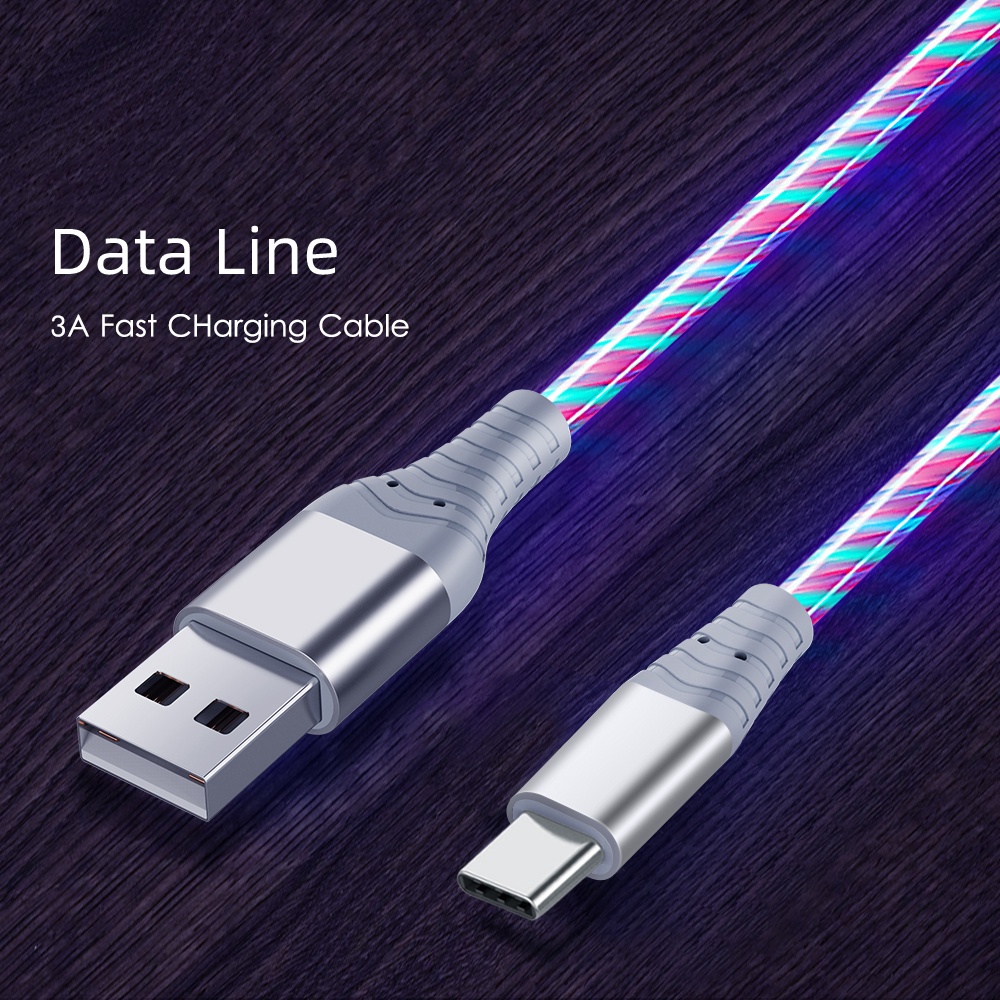 LED Flowing Light Fast Charging Cable Streamer Light USB Cable Car ...