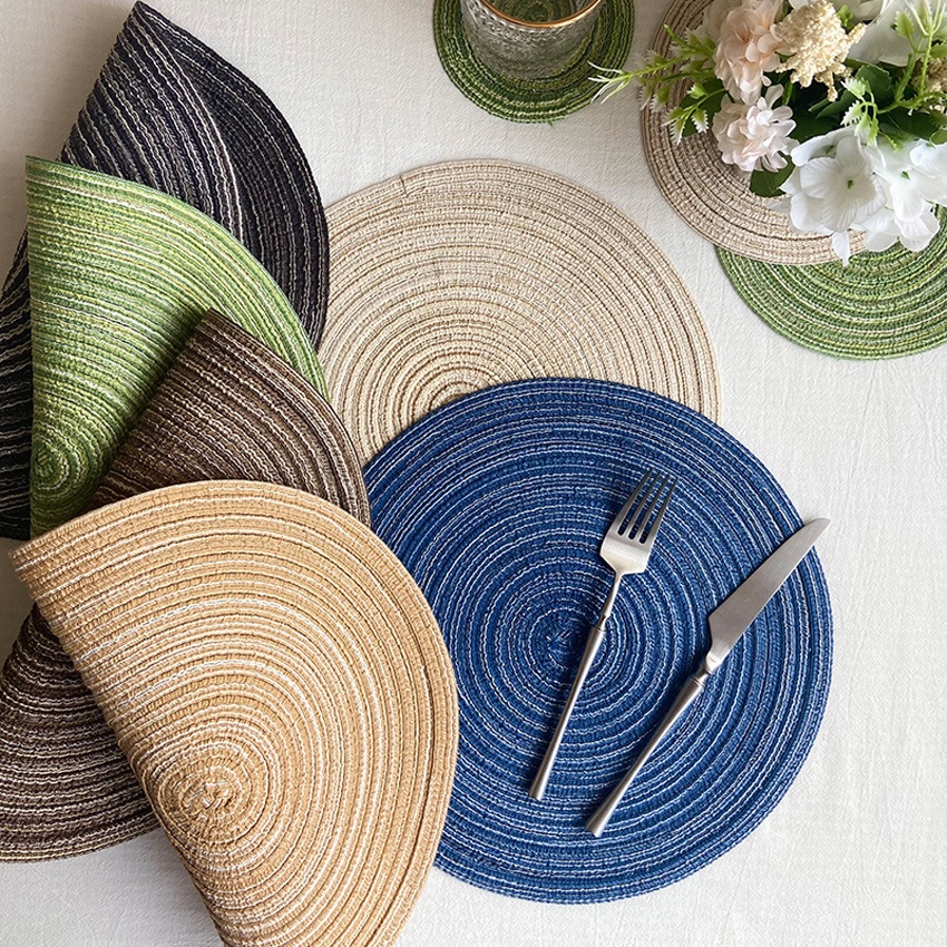 Round Linen Weave Table Mat Cup Coaster Nordic Placemat Kitchen Pot ...