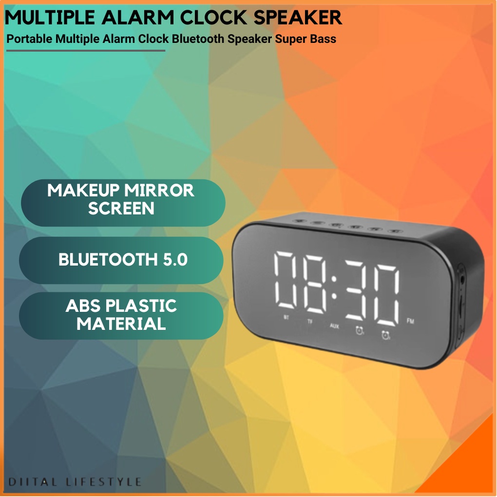 Led Digital Watch Electronic Desktop Clock Mirror Bluetooth Audio Radio ...