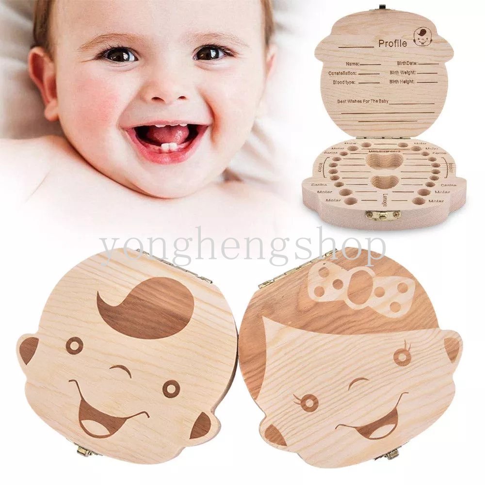 English Wooden Tooth Box Umbilical Cord Collection Baby Milk Teeth ...