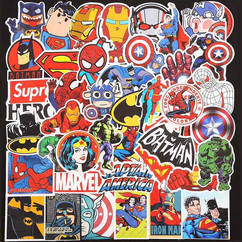 50pcs Marvel Spiderman Sticker Waterproof DIY Batman Superman Sticker ...