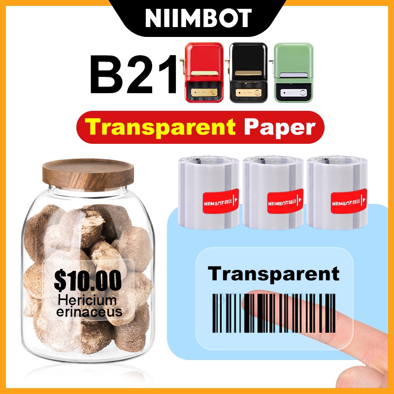 Niimbot B21 Label Printing Paper Transparent Self-adhesive Sticker Transparent Clear Name ...