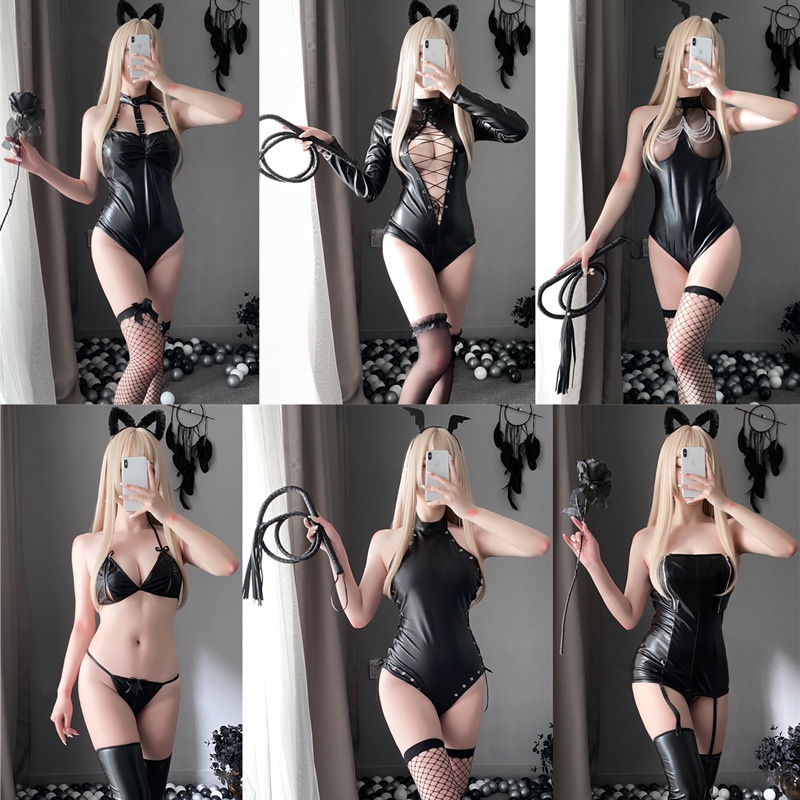 Sexy Lingerie Motorcycle Uniform Sexy Patent Leather One Piece Open