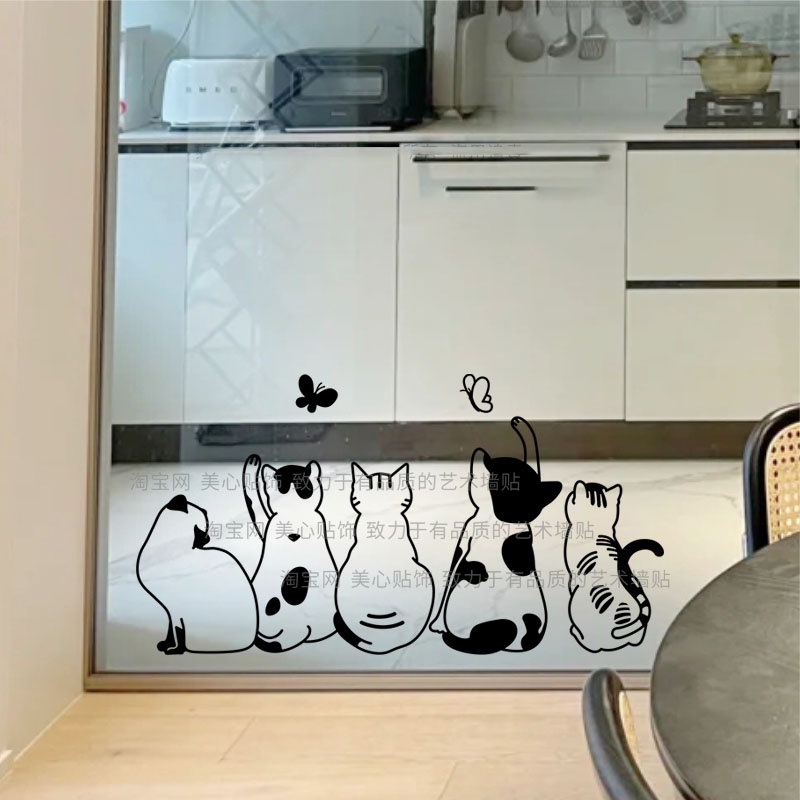 [SG In Stock] Creative cute cat kitchen glass door stickers wardrobe ...