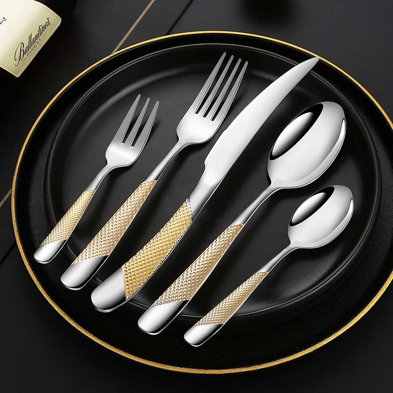 Star Diamond Stainless Steel Tableware High-End Hotel Tableware Golden Steak Western Tableware ...