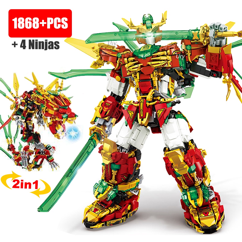 Assembling Toy Red Fire Ninja Model Mecha 2 in1 Ninja Red Warrior Robot ...