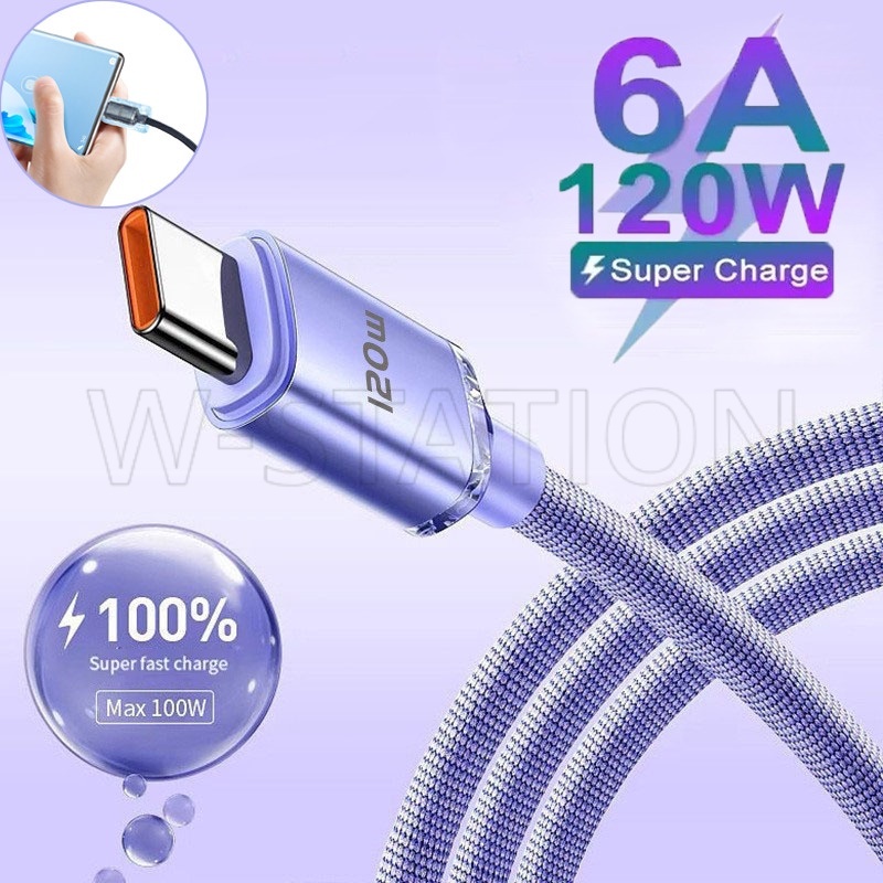 6A 120W Woven Nylon Rope Super Fast Charging Data Cable Cord / Dual ...