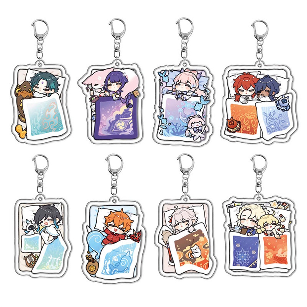 Anime Keychain Genshin Impact Diluc Zhongli Hutao Raiden Shogun Key ...