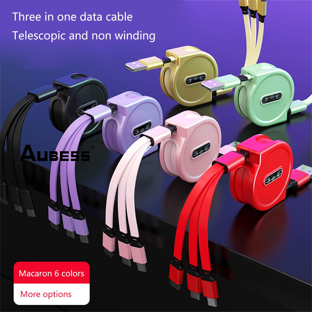 3-in-1 Super Fast Charging Data Line Retractable Automatic Storage IOS ...