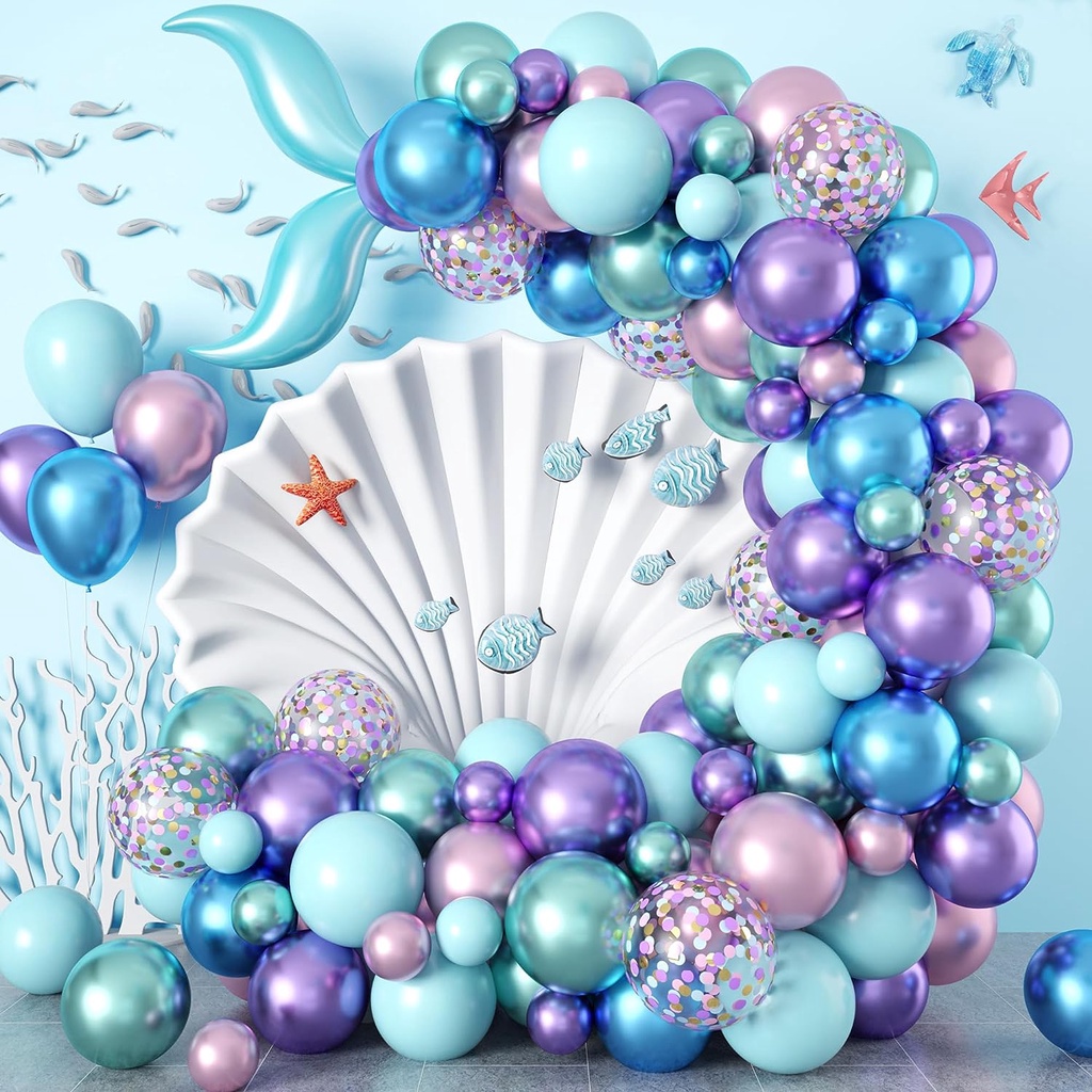 Mermaid Balloon Garland Arch Kit, Purple Blue Green Balloons with ...