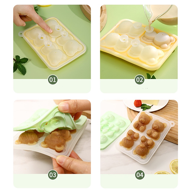 Food Grade Silicone Bear Ice Mold 4 Grid 3D Little Teddy Bear Shape Ice ...
