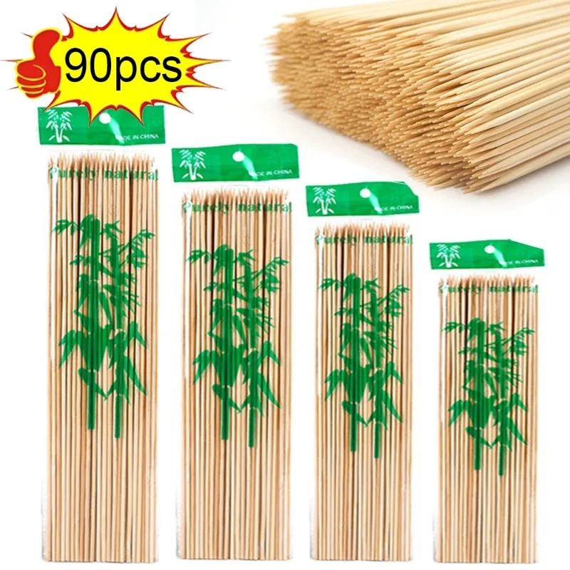 4 Sizes Food Grade Bamboo Skewer Sticks/Disposable Natural Wood Long ...