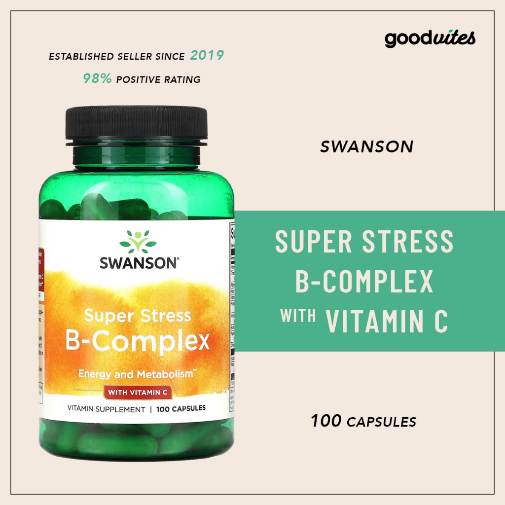 Swanson Super Stress B Complex With Vitamin C 100 Capsules (For ...