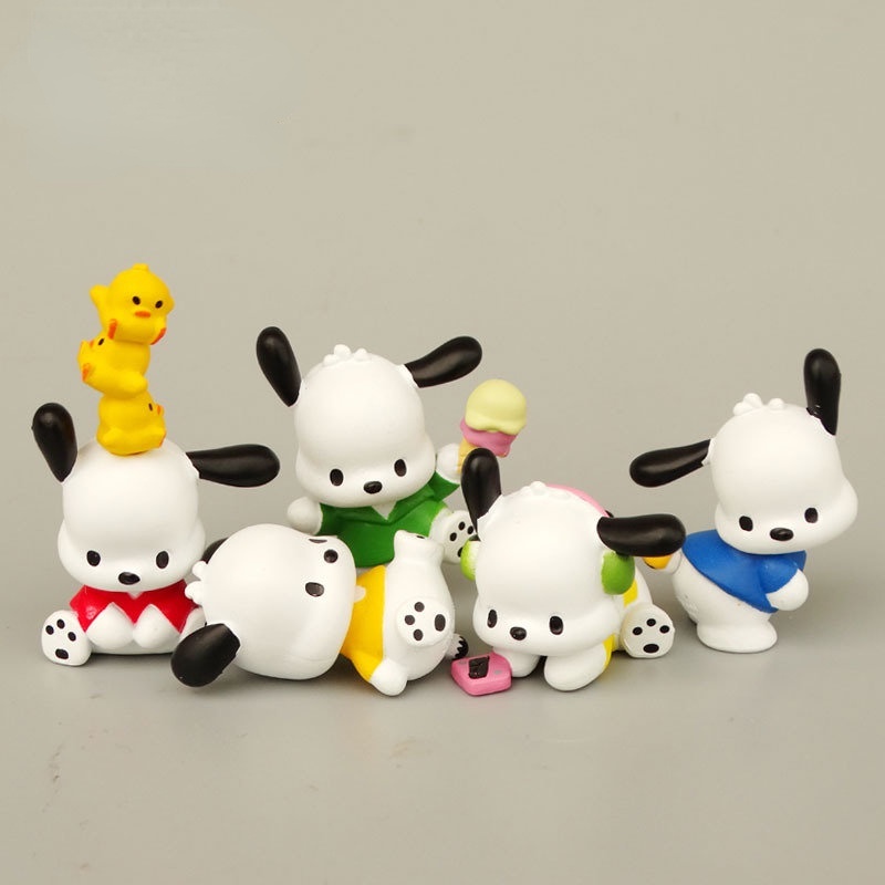 5Pcs/Set Kawaii Sanrios Anime Pochacco PC Ornaments Dogs Q Version PVC ...